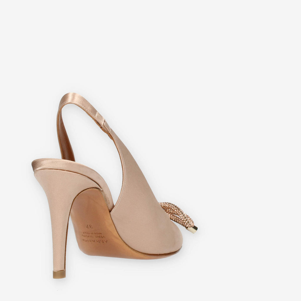 Dècolletè aperte dietro in raso con fiocco di strass rosa cipria ...